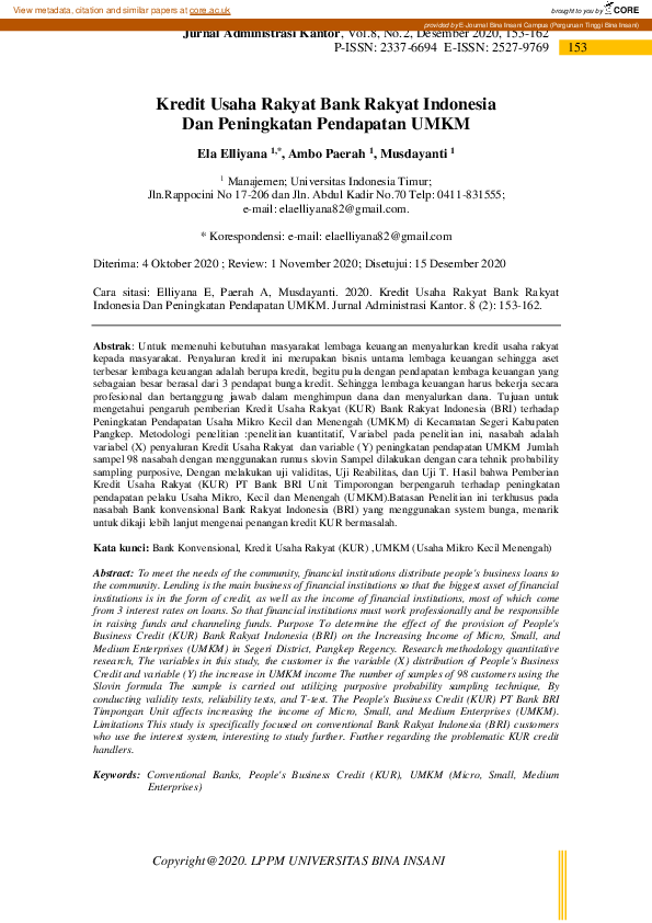 (PDF) Kredit Usaha Rakyat Bank Rakyat Indonesia Dan Peningkatan ...