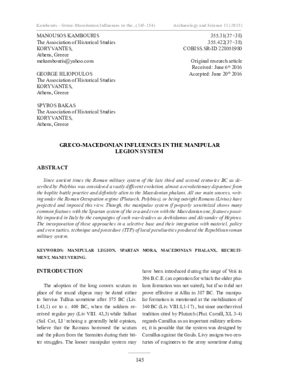 (PDF) Greco-Macedonian Influences in the Manipular Legion System