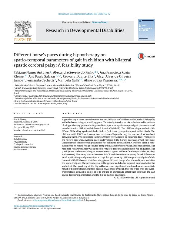 (PDF) Different horse’s paces during hippotherapy on spatio-temporal parameters of gait in ...