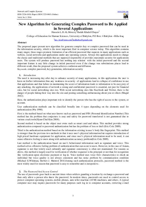 Pdf New Algorithm For Generating Complex Password To Be Applied In 1664