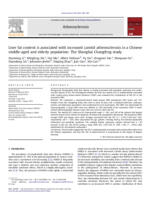 (PDF) Liver fat content is associated with increased carotid atherosclerosis in a Chinese middle ...