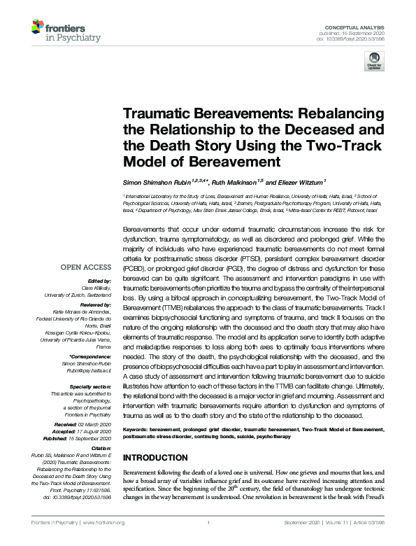 (PDF) Traumatic Bereavements: Rebalancing the Relationship to the ...