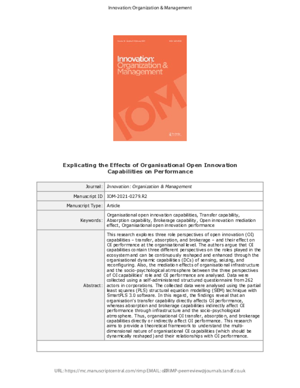 (PDF) Explicating the Effects of Organisational Open Innovation Capabilities on Performance