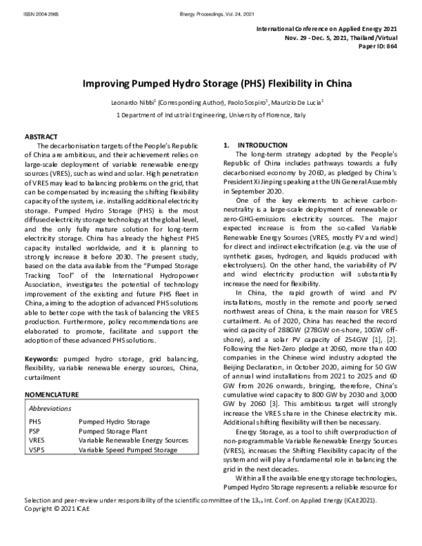 (PDF) Improving Pumped Hydro Storage (PHS) Flexibility in China
