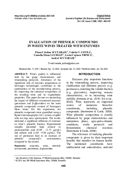(PDF) Impact of Enzyme Treatment on Phenolic Compounds in White Wines
