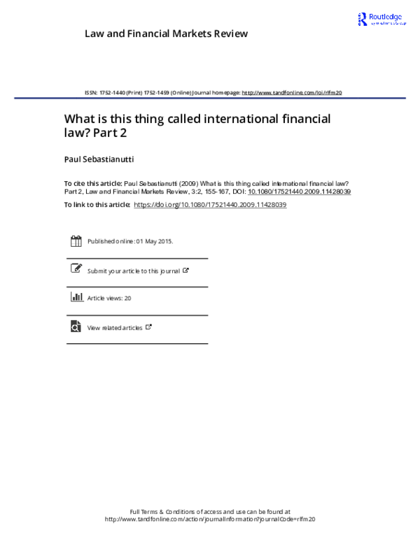 (PDF) What is this thing called international financial law?