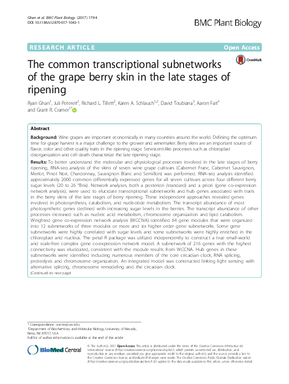 (PDF) The common transcriptional subnetworks of the grape berry skin in ...