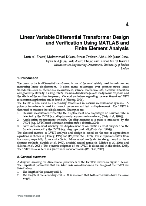 (PDF) Linear Variable Differential Transformer Design and Verification Using MATLAB and Finite ...