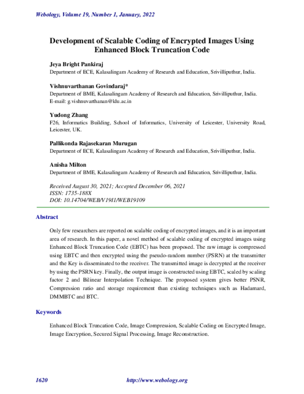 Pdf Development Of Scalable Coding Of Encrypted Images Using Enhanced