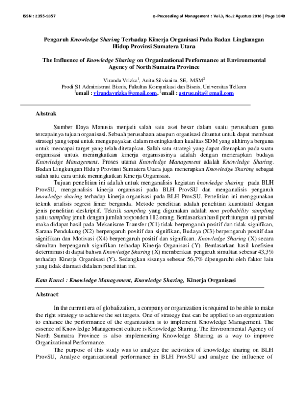 (PDF) Pengaruh Knowledge Sharing Terhadap Kinerja Organisasi Pada Badan Lingkungan Hidup ...