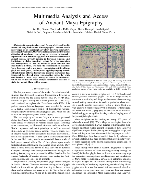 (PDF) Multimedia Analysis and Access of Ancient Maya Epigraphy: Tools to support scholars on ...