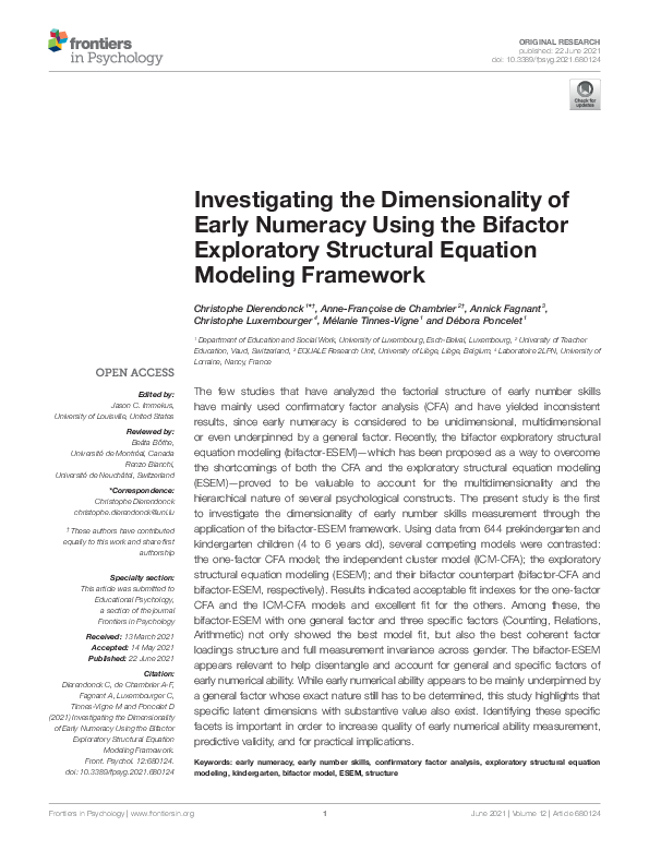 Pdf Investigating The Dimensionality Of Early Numeracy Using The