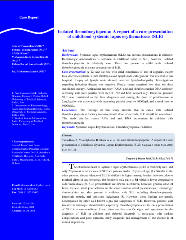 (PDF) Isolated thrombocytopenia; A report of a rare presentation of ...