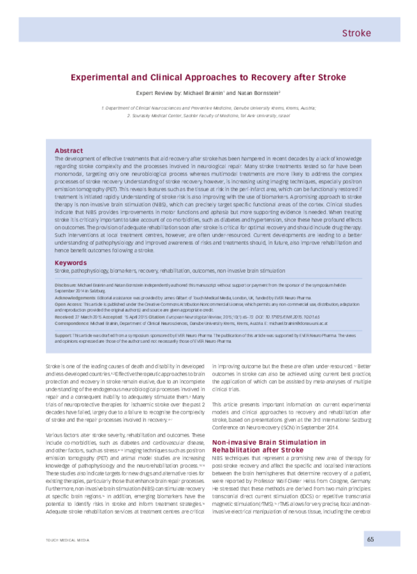 (PDF) Experimental and Clinical Approaches to Recovery after Stroke