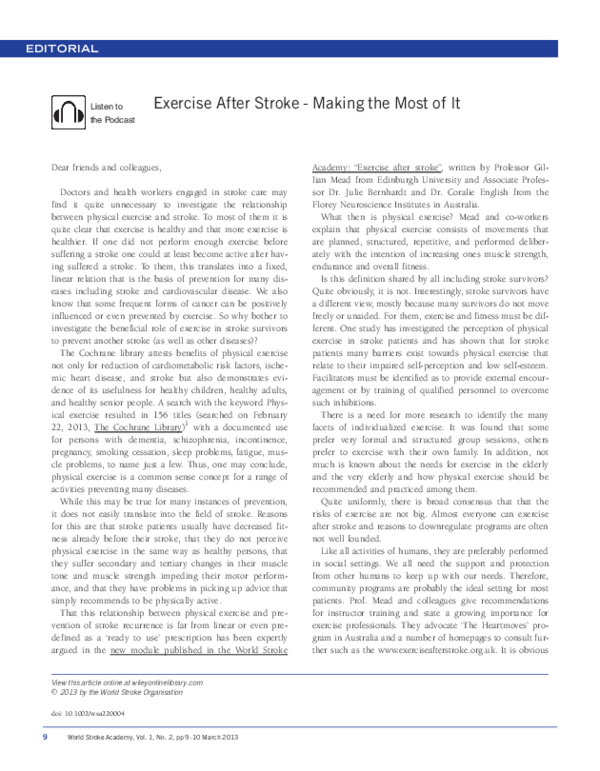 (PDF) Exercise after stroke - making the most of it | Michael Brainin - Academia.edu