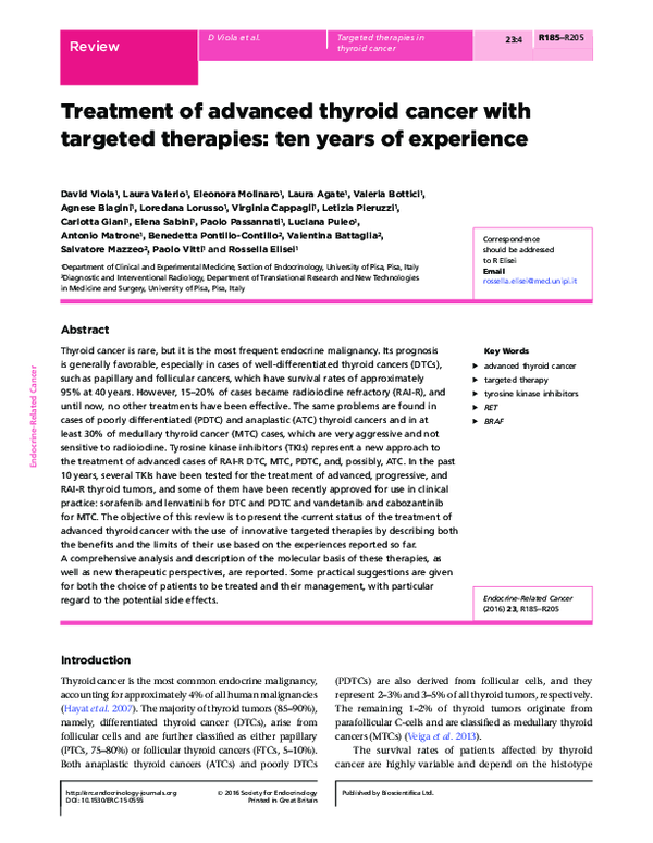 (PDF) Treatment of advanced thyroid cancer with targeted therapies: ten years of experience