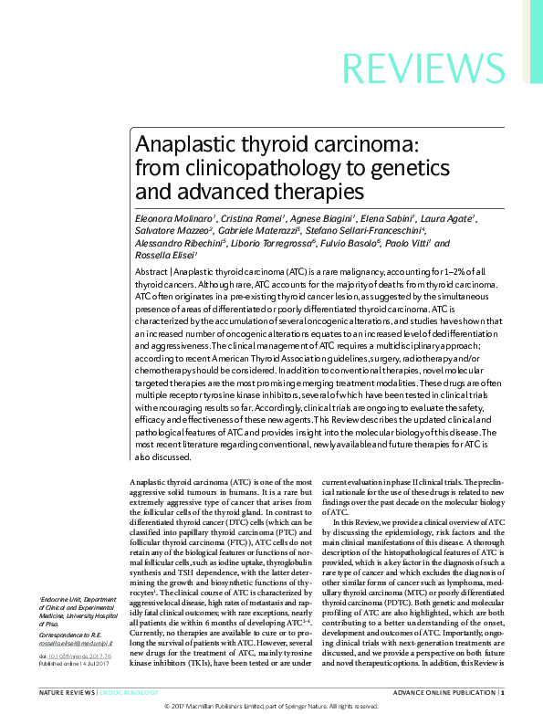(PDF) Anaplastic thyroid carcinoma: from clinicopathology to genetics ...