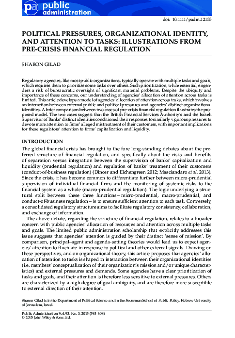 (PDF) Political Pressures, Organizational Identity, and Attention to ...
