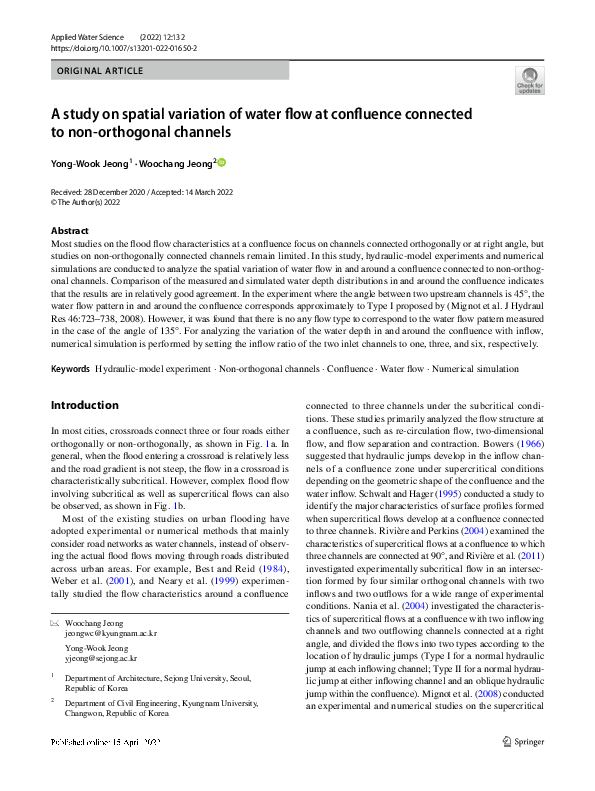 (PDF) A study on spatial variation of water flow at confluence ...