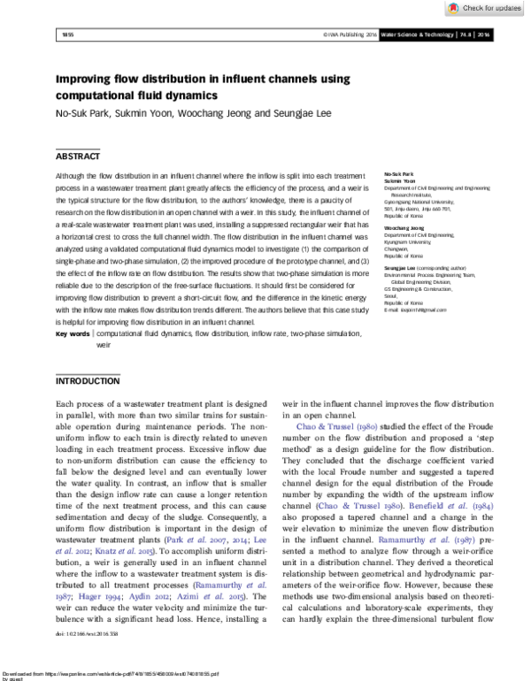 (PDF) Improving flow distribution in influent channels using computational fluid dynamics
