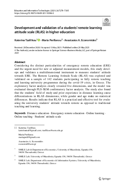 (PDF) Development and validation of a students’ remote learning ...