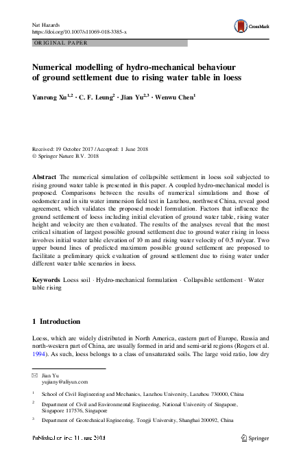 (PDF) Numerical modelling of hydro-mechanical behaviour of collapsible soils