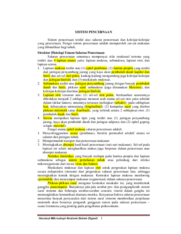 (PDF) Handout Mikroskopi Anatomi Sistem Digesti 1 SISTEM PENCERNAAN ...