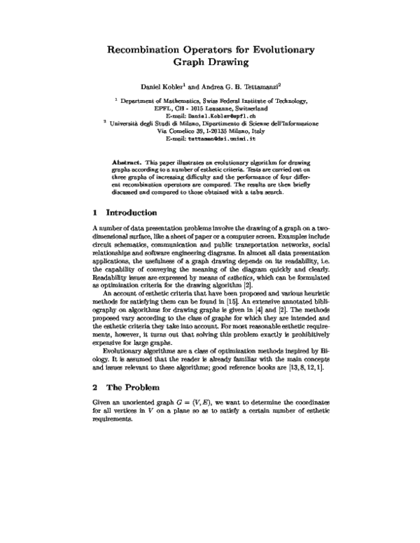 (PDF) Recombination operators for evolutionary graph drawing