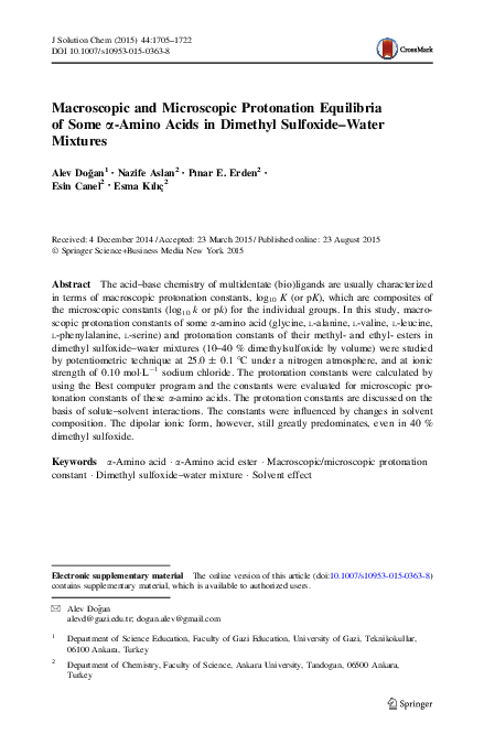 (PDF) Macroscopic and Microscopic Protonation Equilibria of Some α-Amino Acids in Dimethyl ...