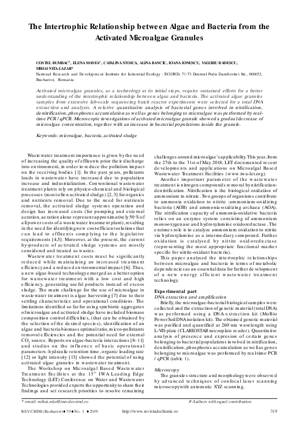 (PDF) The Intertrophic Relationship between Algae and Bacteria from the ...