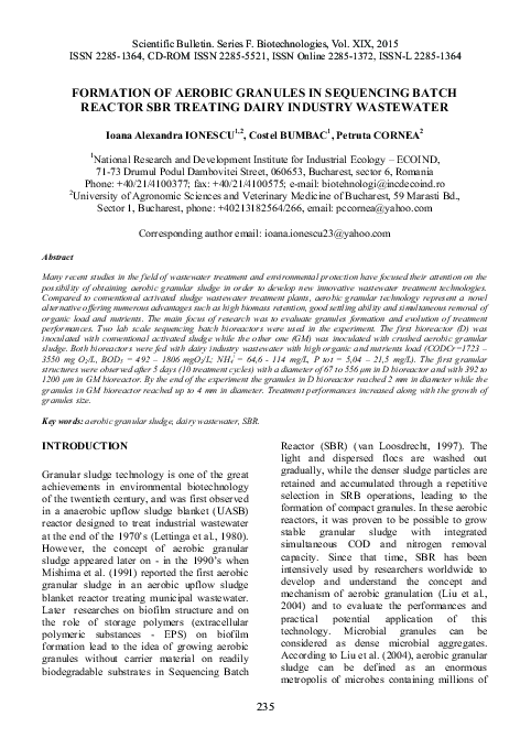 (PDF) Formation of aerobic granules in sequencing batch reactor SBR ...