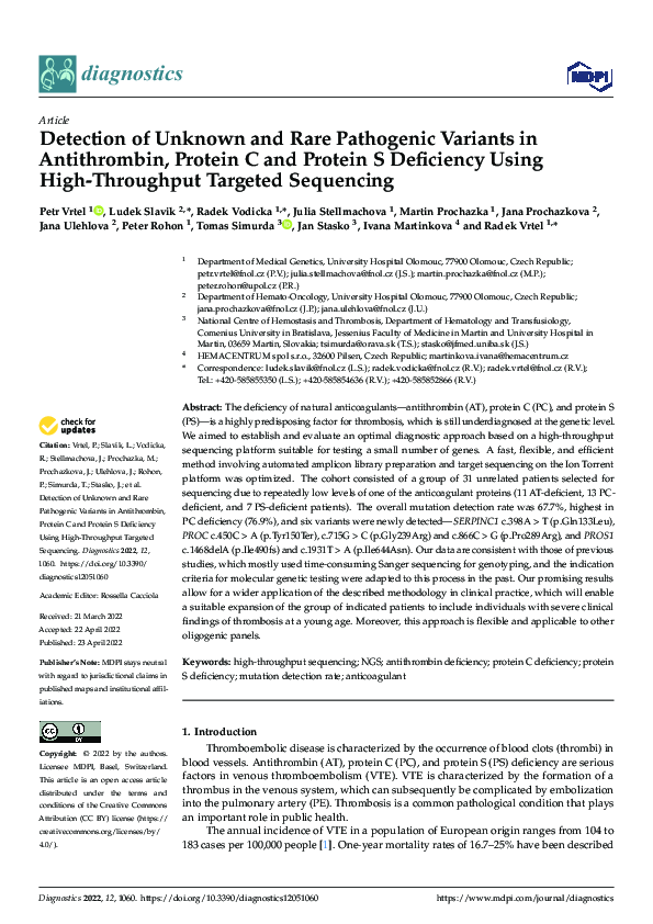 (PDF) Detection of Unknown and Rare Pathogenic Variants in Antithrombin, Protein C and Protein S ...