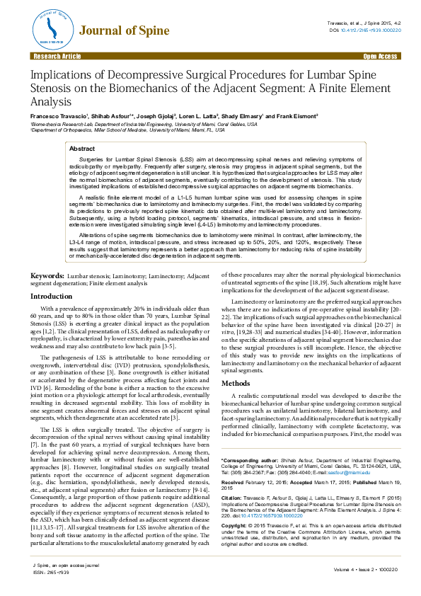 (PDF) Implications of Decompressive Surgical Procedures for Lumbar Spine Stenosis on the ...
