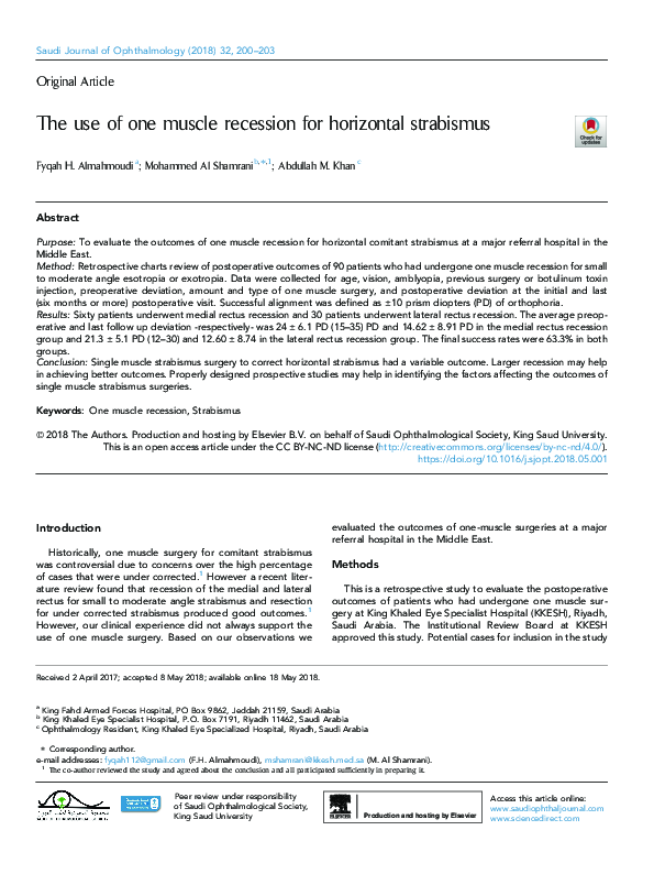 (PDF) The use of one muscle recession for horizontal strabismus