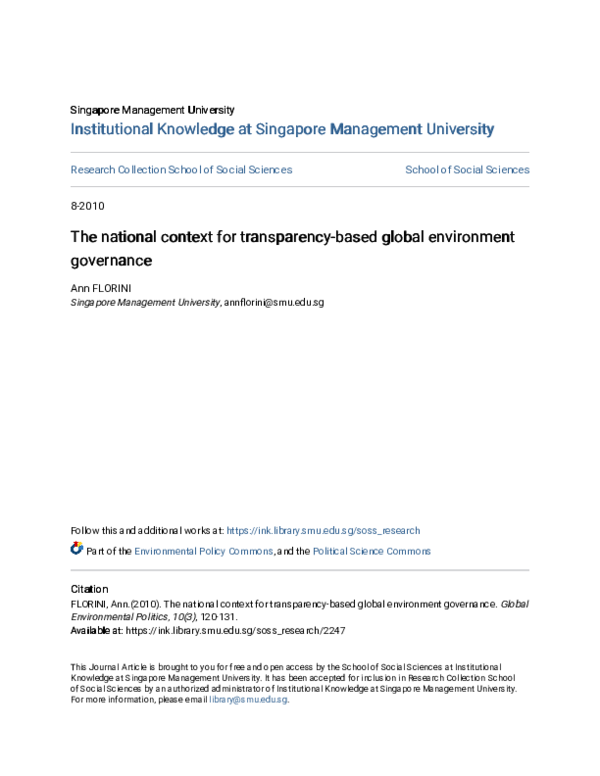 (PDF) The National Context for Transparency-based Global Environmental ...