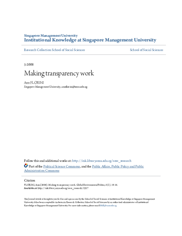 (PDF) Making Transparency Work