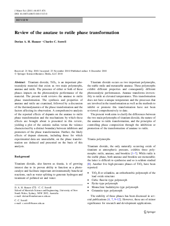 (PDF) Review of the anatase to rutile phase transformation