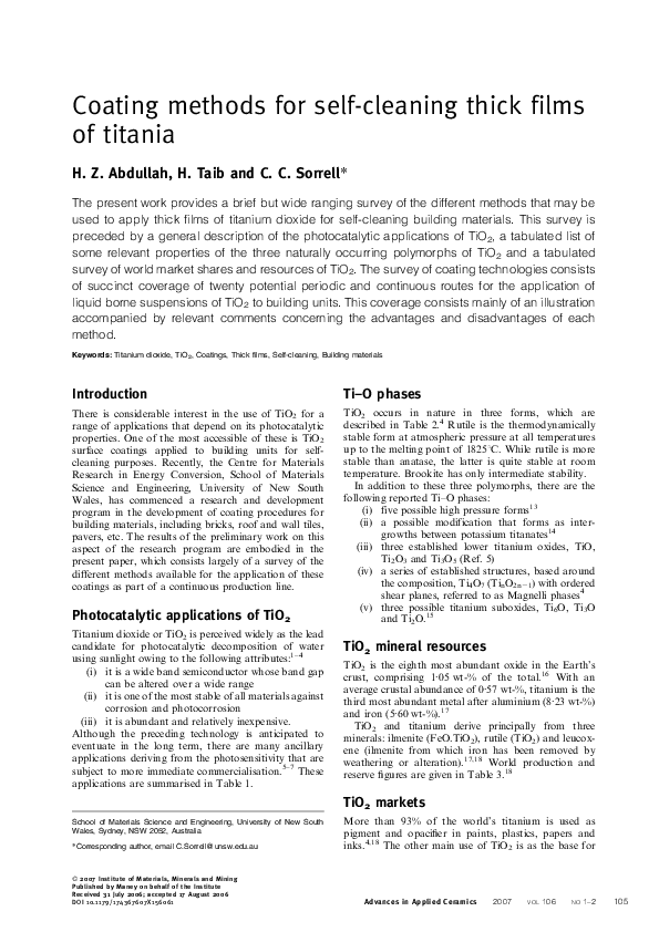 (PDF) Coating methods for self-cleaning thick films of titania