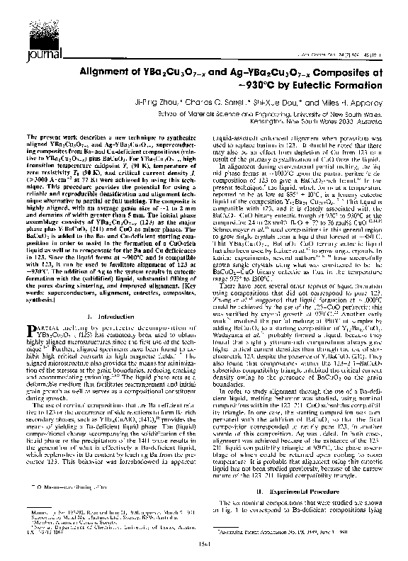 (PDF) Alignment of YBa2Cu3O7-x and AgYBa2Cu3O7-x Composites at ~930oC ...