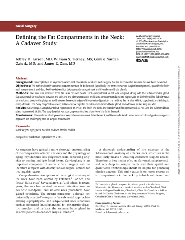 (PDF) Defining the Fat Compartments in the Neck: A Cadaver Study