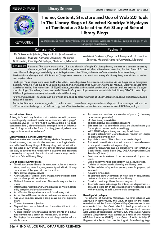 (PDF) Theme, Content, Structure and Use of Web 2.0 Tools in The Library ...