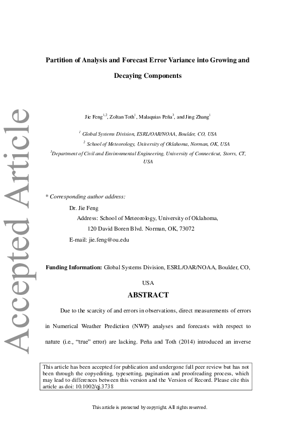 (PDF) Partition of analysis and forecast error variance into growing and decaying components