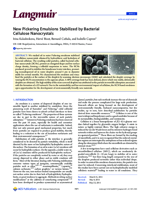 (PDF) New Pickering Emulsions Stabilized by Bacterial Cellulose ...