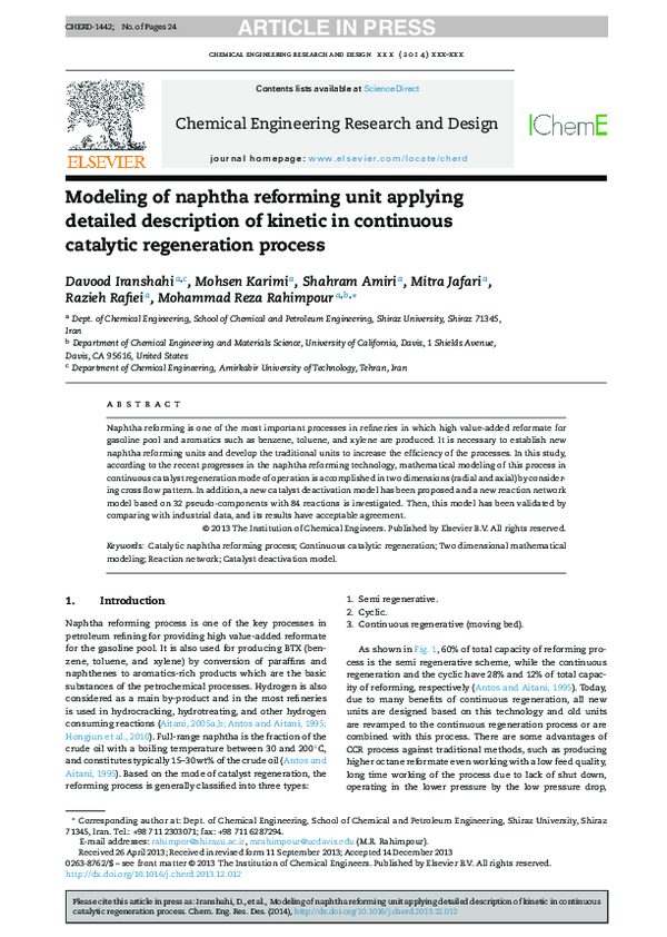 (PDF) Modeling of naphtha reforming unit applying detailed description of kinetic in continuous ...