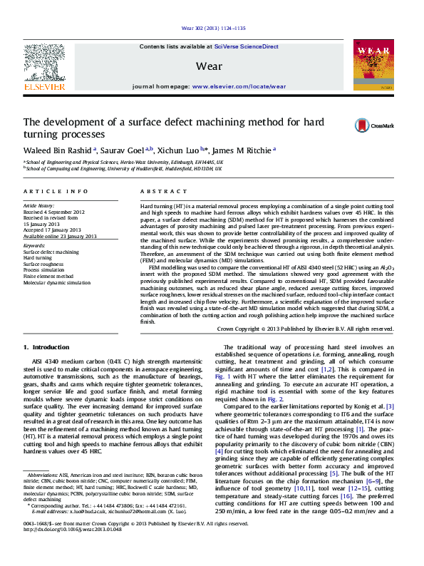 (PDF) The development of a surface defect machining method for hard ...