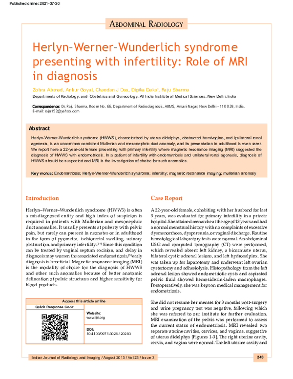 Pdf Herlyn Werner Wunderlich Syndrome Presenting With Infertility