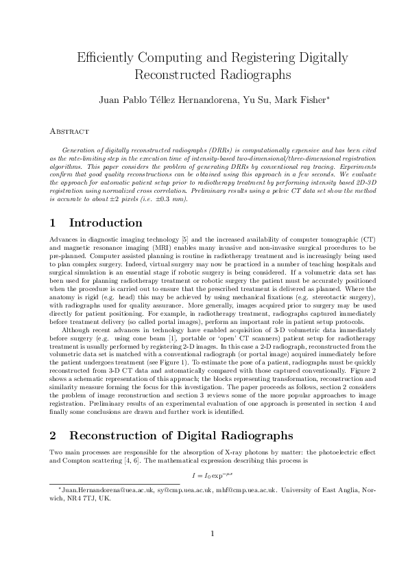 (PDF) Efficiently Computing and Registering Digitally Reconstructed Radiographs