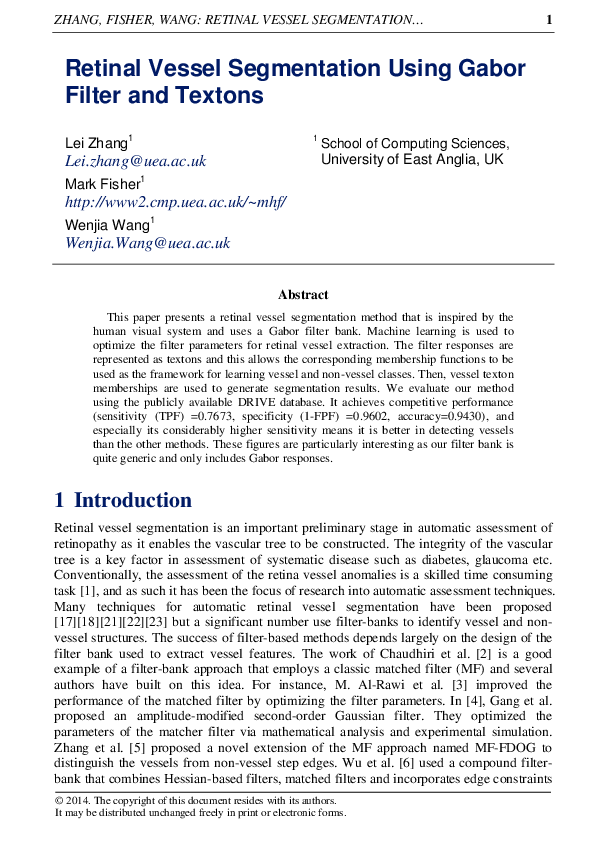 Pdf Retinal Vessel Segmentation Using Gabor Filter And Textons