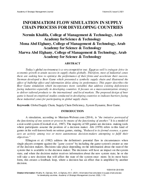 (PDF) Information Flow Simulation in Supply Chain Process for Developing Countries