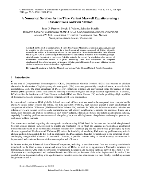(PDF) A Numerical Solution for the Time Variant Maxwell Equations using a Discontinuous Galerkin ...